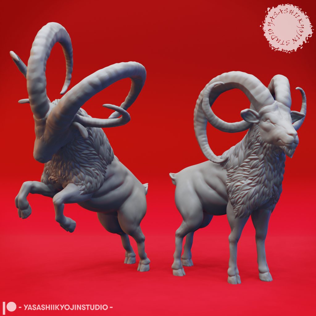 Mighty Giant Goat Resin Miniature Set (3 Poses) | 32mm & 54mm